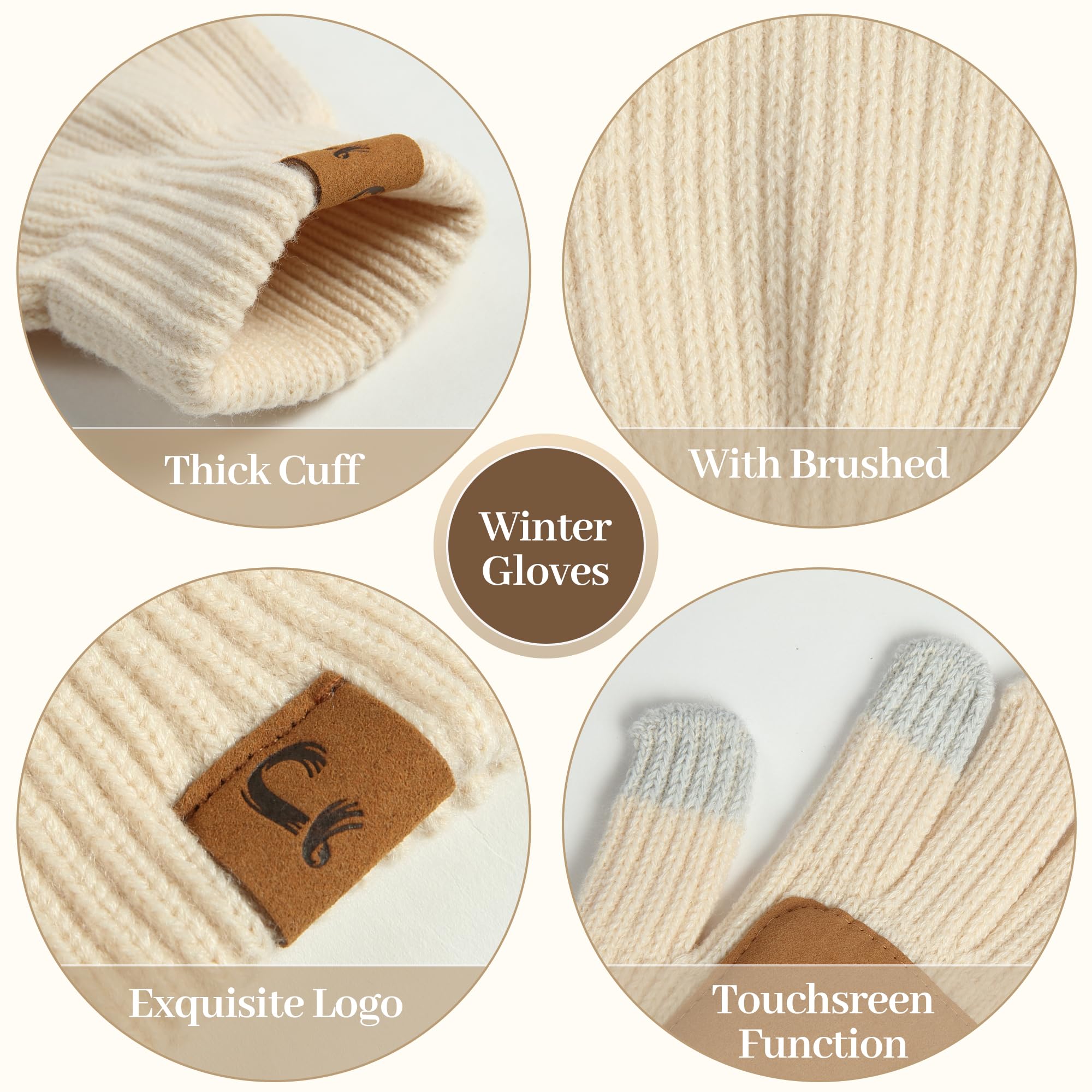 Winter Beanie Warm Hat Long Scarf Touchscreen Glove Set with Pom Pom Neck Warmer Scarves for Women (Brown)