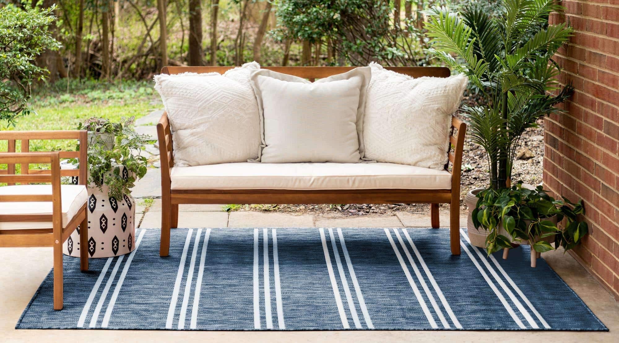 Unique Loom Outdoor Collection Area Rug - Anguilla (7' 10' x 10' Rectangle, Blue/ Ivory)