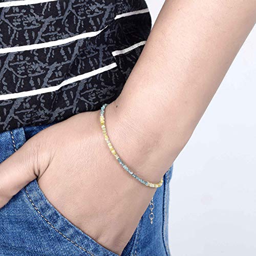 Vatslacreations Blue and Yellow Genuine Raw Rough Diamond Bracelet, Sterling Silver Diamond Bracelet, April Birthstone, Women's Delicate Jewelry, Christmas Gift for Her