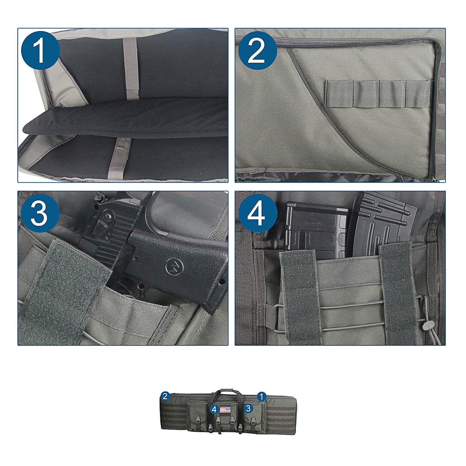 Warriors Product 48 Inch Double Long Rifle Gun Case Bag Outdoor Tactical Carbine Cases Water Dust Resistant Fireproof for Hunting Shooting (Grey, 48IN)