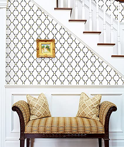 Timeet Black and White Trellis Wallpaper Peel and Stick Wallpaper 17.7"x78.7" Self Adhesive Removable Wallpaper Waterproof for Shelf Liner Drawer Room Wall Decor Film Vinyl Roll