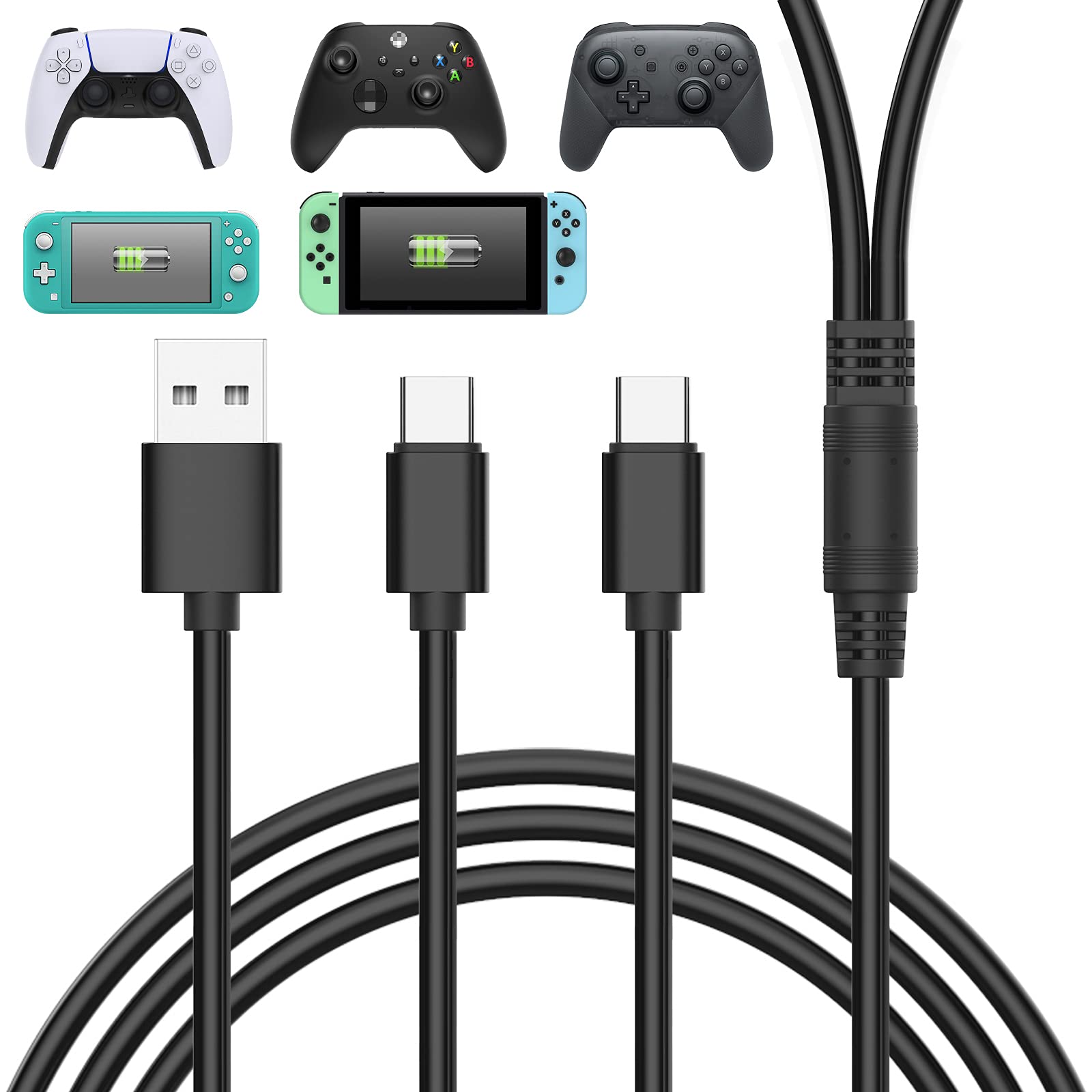 YUANHOT Y-Splitter USB C Charger Cable Compatible with PS5 Controller, 10FT (3M) Fast Charging USB A to Split USB Type C Cable Compatible with Xbox Series X/S and More