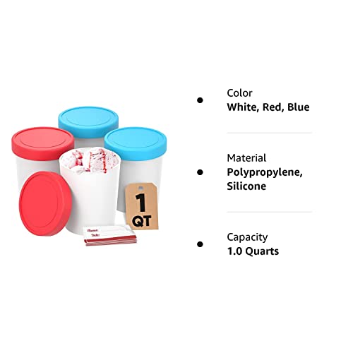 StarPack Ice Cream Containers for Homemade Ice Cream (4 Pcs) - Reusable Ice Cream Containers With Lids - No Leak & Frost Ice Cream Storage Containers For Freezer - 1 QT per Ice Cream Container