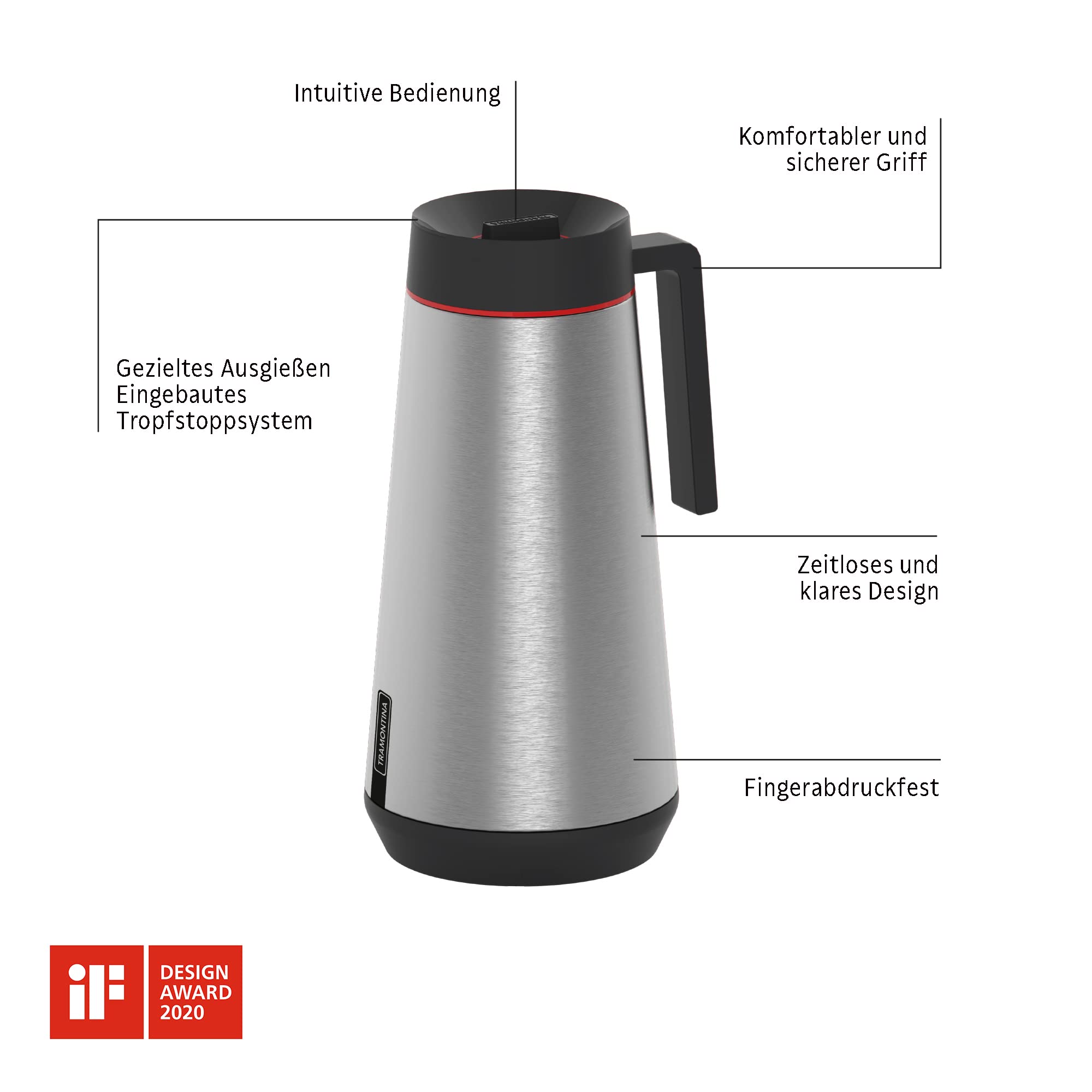 Thermos Flask with Handle | Insulated Flask | Thermal Drinks Dispenser | Stainless Steel | Coffee Pot | 0.75 Litres