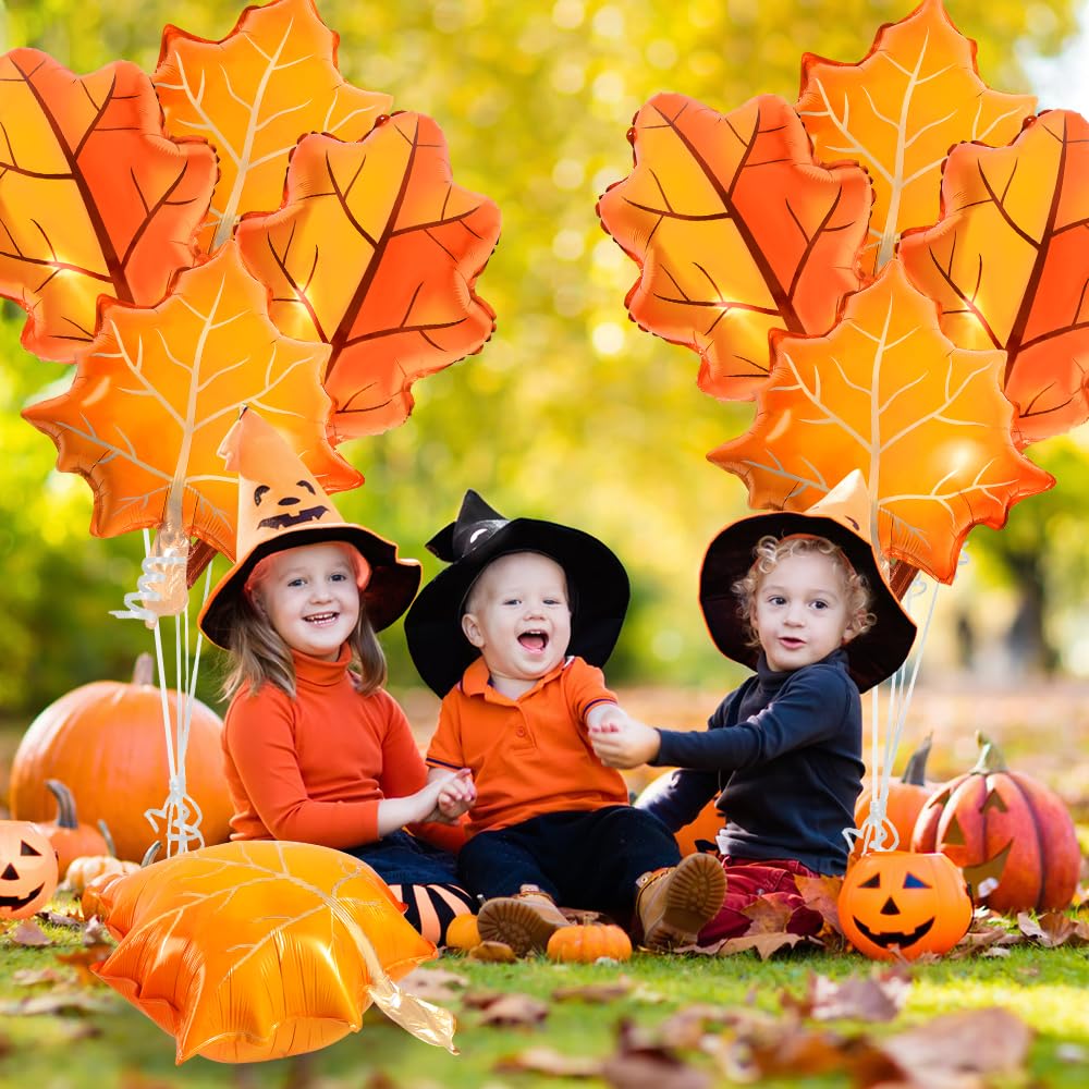 YUJUN 11PCS Fall Thanksgiving Balloons, Maple Leaves Shaped Mylar Foil Balloons for Thanksgiving Autumn Home Theme Decoration Party Supplies(2 Styles)