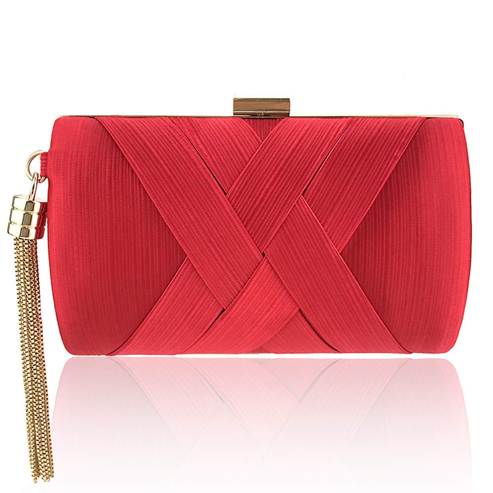 Women's Elegant Tassel Pendant Silk Evening Bag Satin Clutch Purse Handbags for Bride Wedding Party Royal Blue