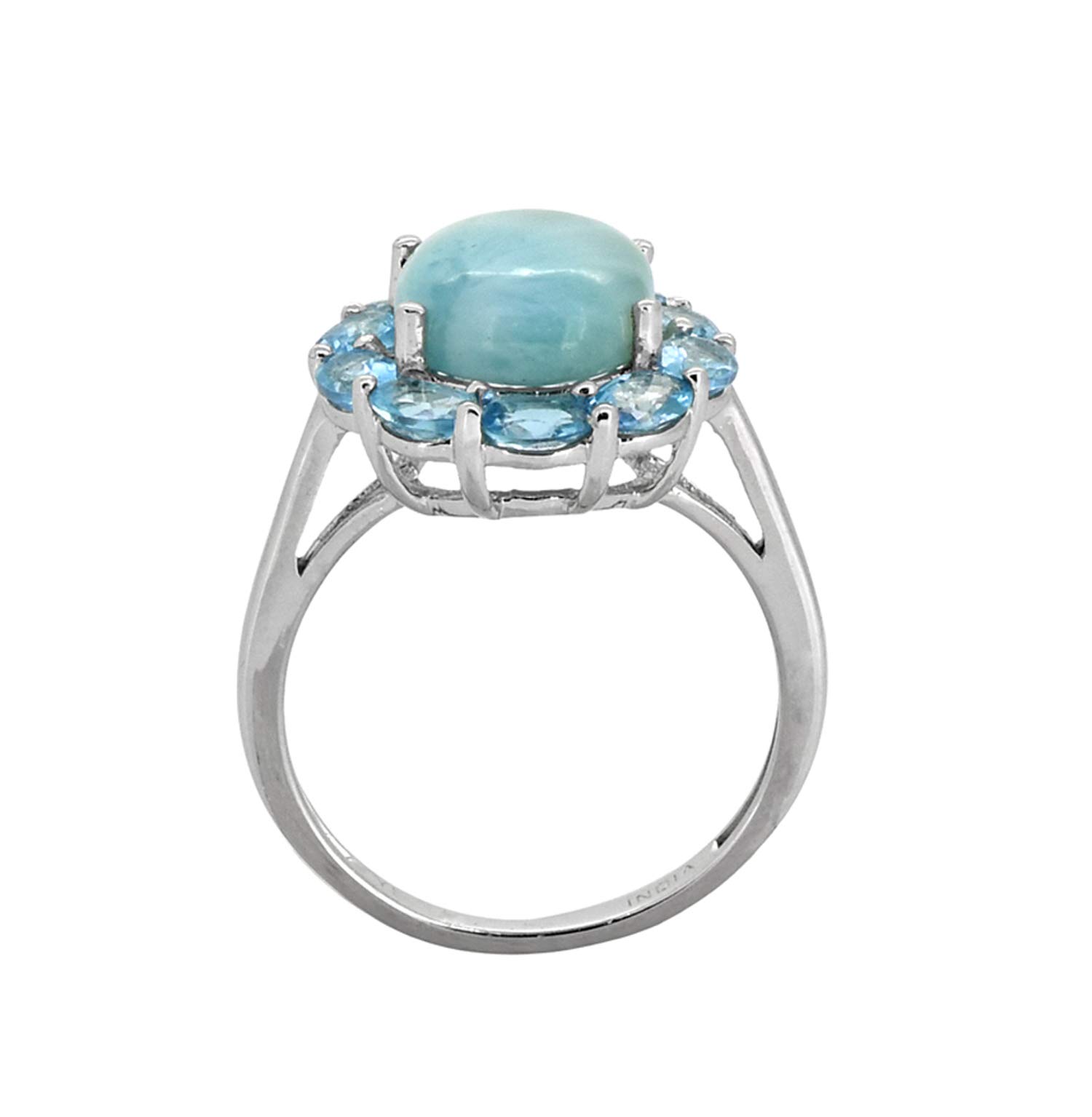 YoTreasure 5.43 ct. t.w. Larimar Blue Topaz Solid 925 Sterling Silver Flower Cluster Ring