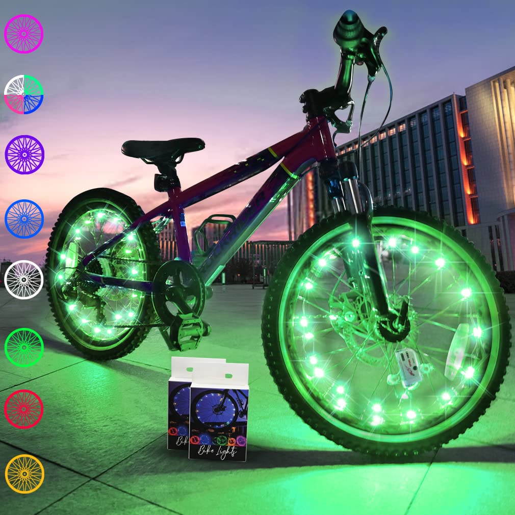 TINANA 2 Tire Pack LED Bike Wheel Lights Ultra Bright Waterproof Bicycle Spoke Lights Cycling Decoration Safety Warning Tire Strip Light for Kids Adults Night Riding (green 2pack)