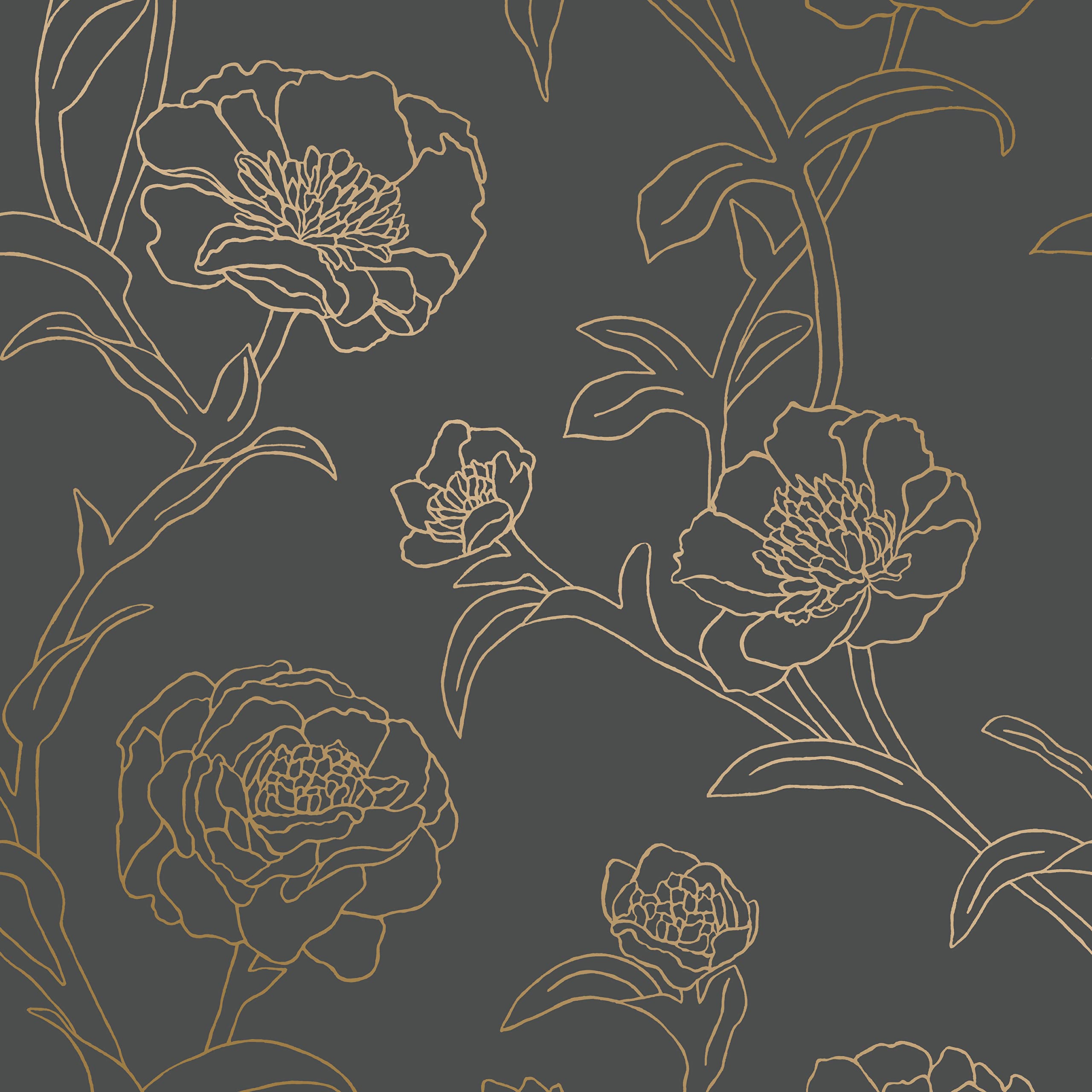 Tempaper Noir Peonies Removable Peel and Stick Floral Wallpaper, 20.5 in X 16.5 ft, Made in The USA