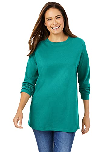 Woman Within Women's Plus Size Perfect Long-Sleeve V-Neck Tee - 2X, Waterfall