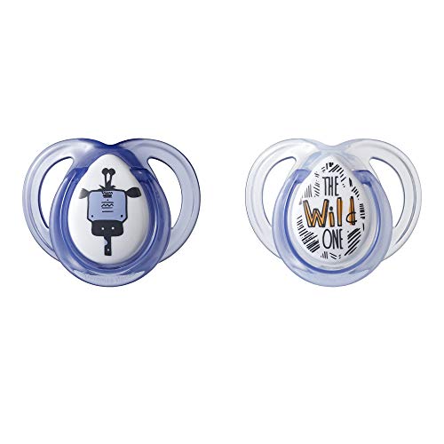 Tommee Tippee Every Day Pacifiers, Symmetrical Design, BPA-Free Silicone Binkies, 0-6m, 2-Count, Colors and Designs Vary