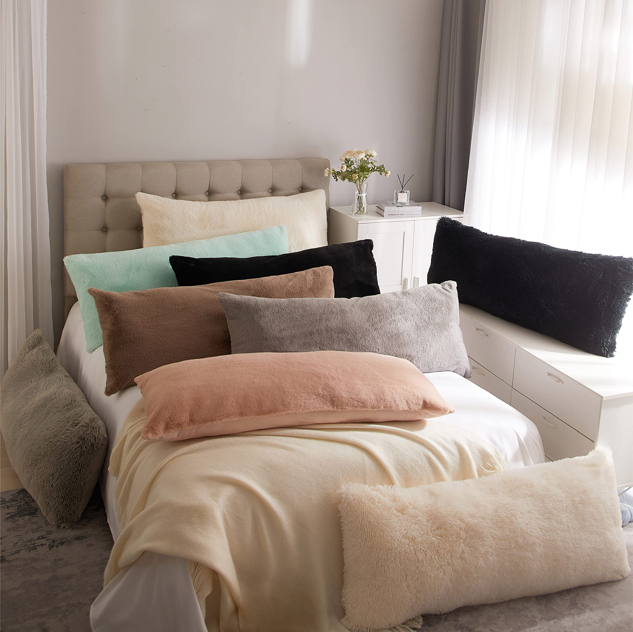 Urban Lifestyle Long Hair Faux Fur Body Pillow, 20"x48", Grey