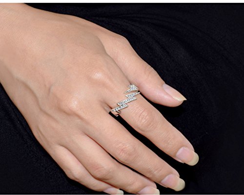 yihan jewelry Sterling Silver Plated Cubic Zirconia Flash lightning Open Band Ring,Adjustable For US 5-9