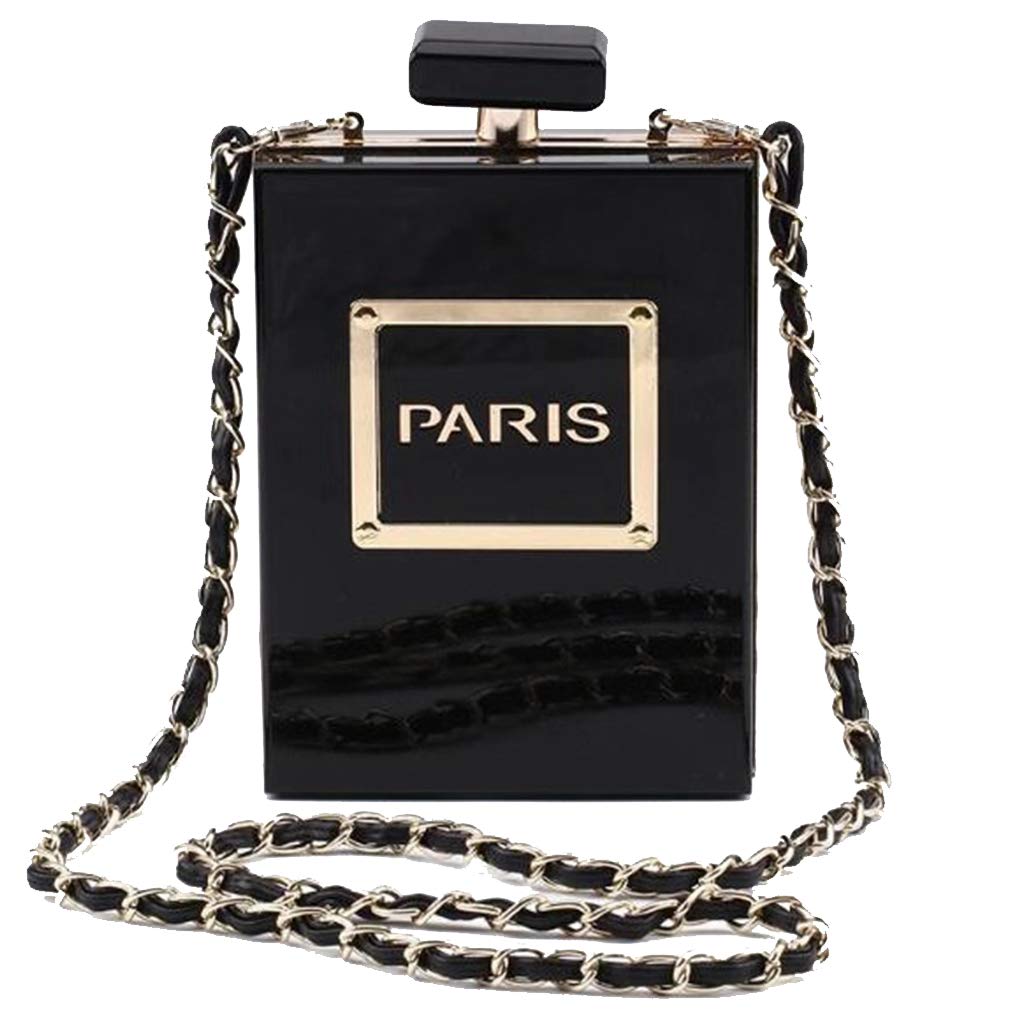Women Acrylic Black Paris Perfume Shape Evening Bags Purses Clutch Vintage Banquet Handbag