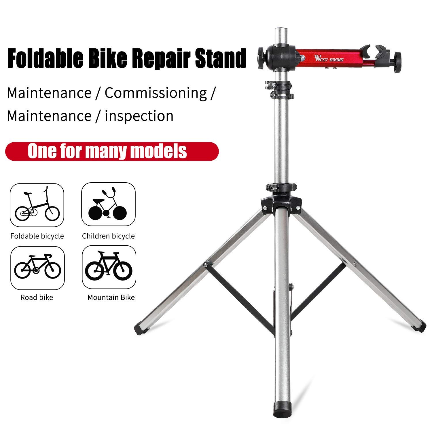 West Biking Bike Repair Stand(Max 85 Lbs) - Adjustable Foldable Bike Workstand With Quick Release + Wireless Bike Computer - 5 Language Bicycle Odometer & Speedometer Rainproof Weekly & Automatic