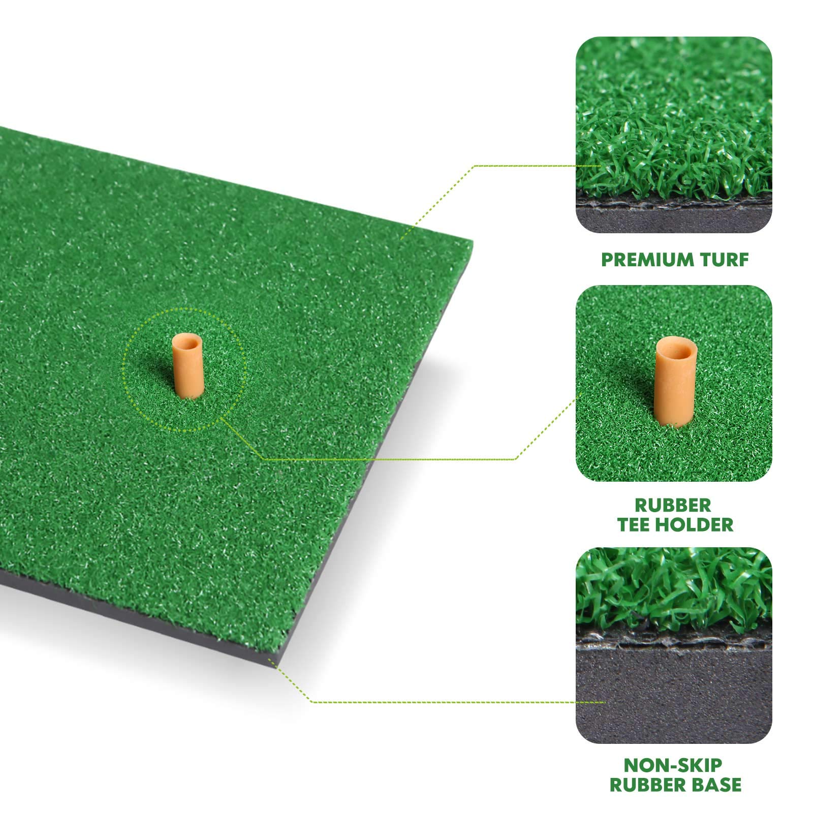 TRUEDAYS Golf Mat - Artificial Turf Golf Mat with Non-Slip Foam - 12β x 24β Golf Hitting Mat for Indoor and Outdoor Practice (Includes Rubber Tee Holder and Tees)