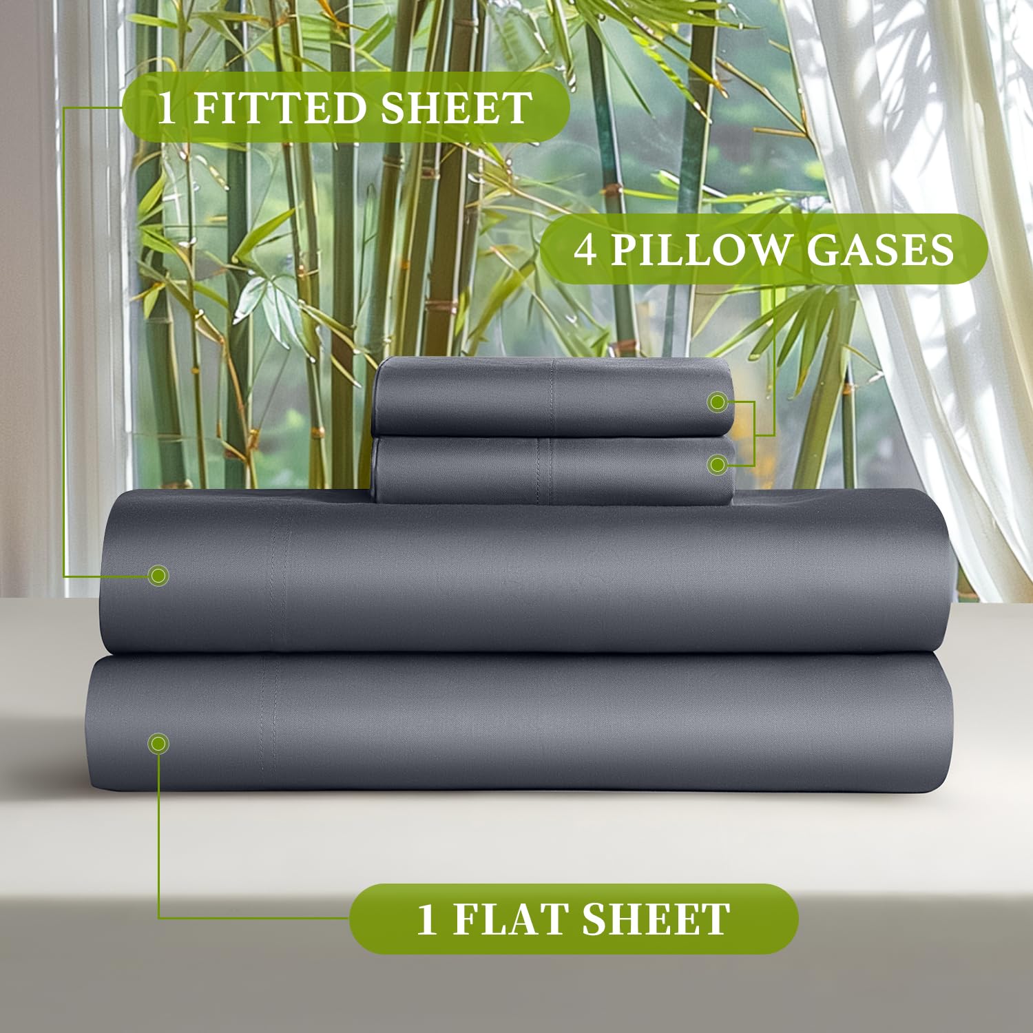 Shilucheng 6-Piece Sheets Set,Rayon Derived from 100% Bamboo_,Cooling & Soft Bed Sheets, Luxury Bedding Sheets & Pillowcases, 16 Inch Deep Pockets (King,Dark Grey)