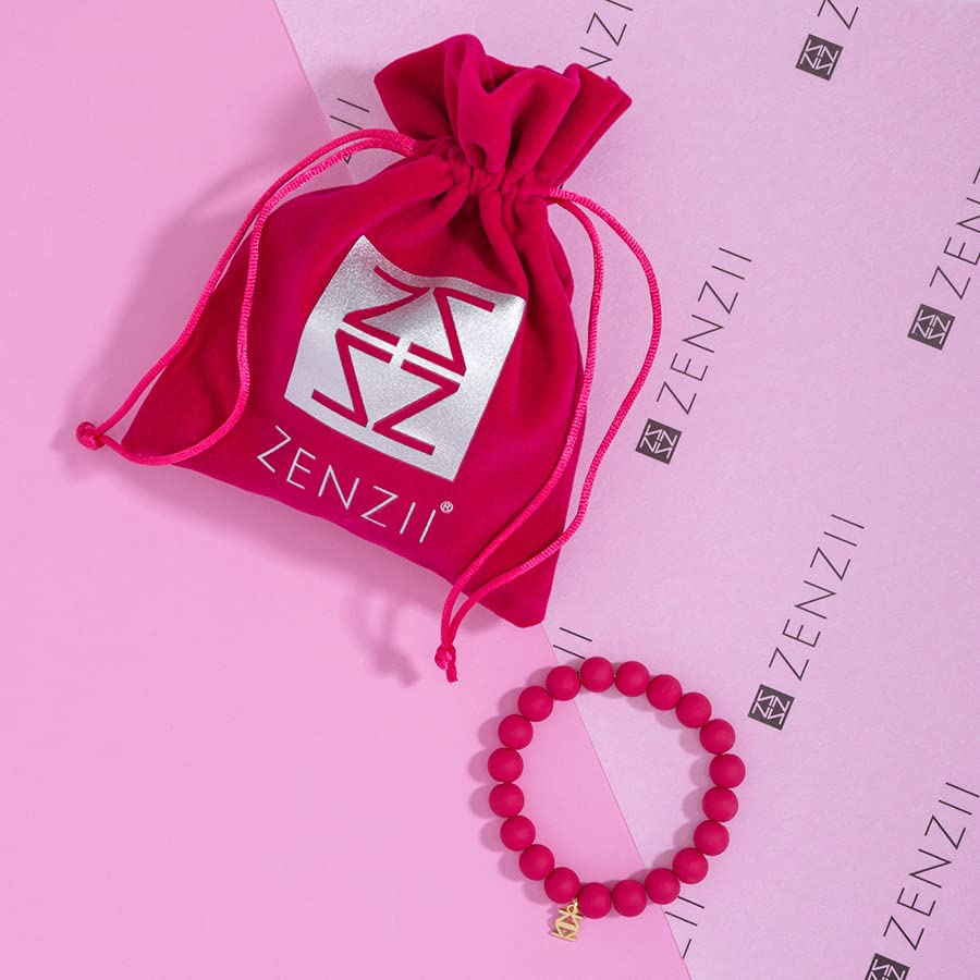 ZENZII Matte Beaded Stretch Bracelet for Women Girls (Hot Pink, Brass)