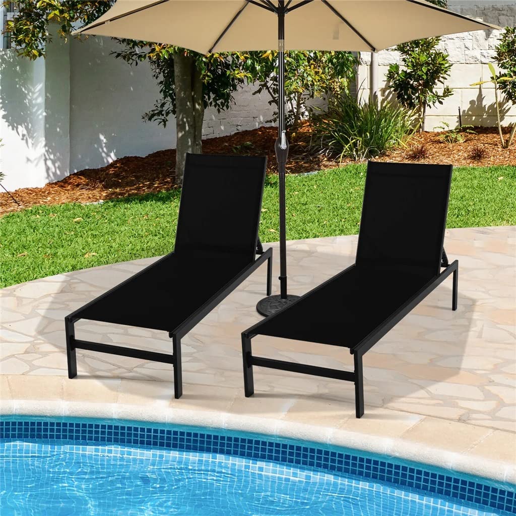 TJLSS 2 Piece Recliner Chair Aluminium Adjustable Recliner Black
