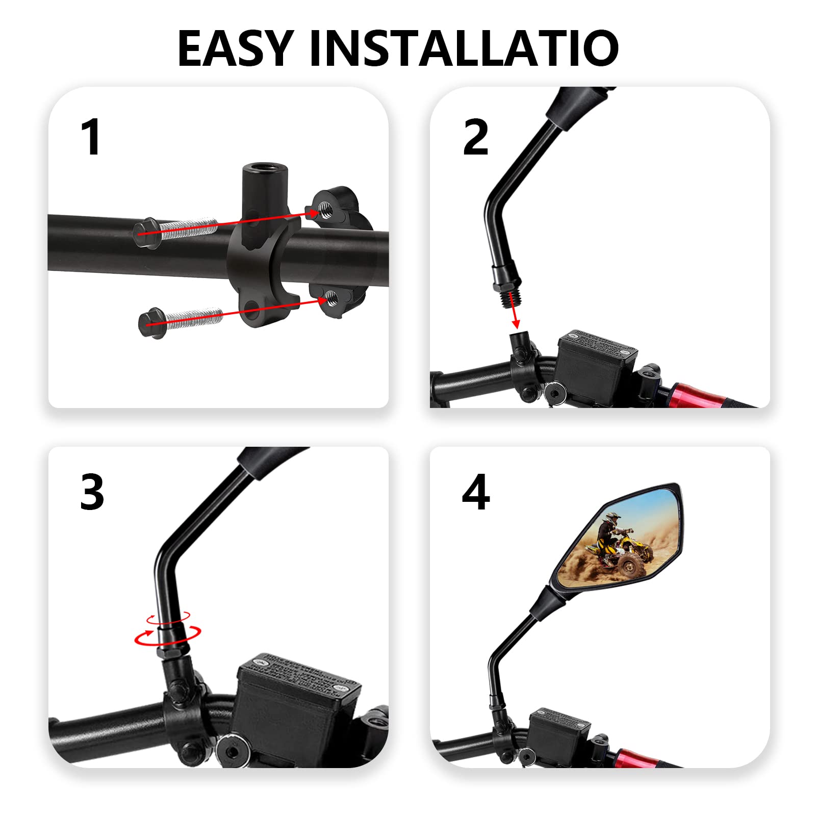 SHEJISI Universal Motorcycle ATV Rearview Mirror is Suitable for 7/8" Handlebars,Compatible with Polaris Sportsman Scrambler,Can-Am Outlander,Honda Grom TRX,Kawasaki Ninja,KYMCO,Yamaha,Suzuki