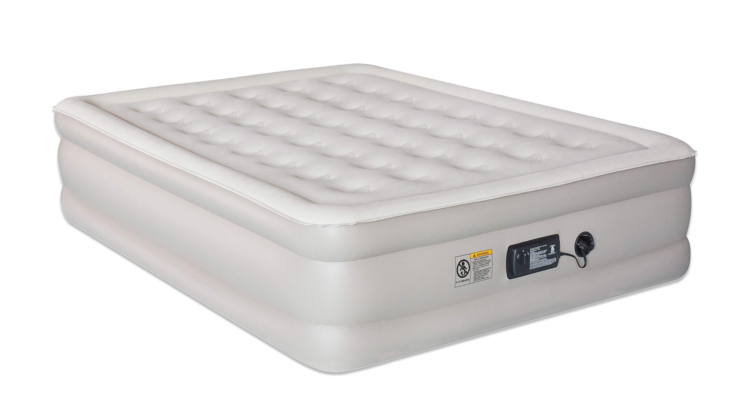 Simpli Comfy Inflatable 18” Queen Air Mattress with Built in Pump Self Inflating Blow Up Durable Heavy Duty Stay Firm Comfortable Air Bed Elevated for Home Guest Travel Relocate Camping