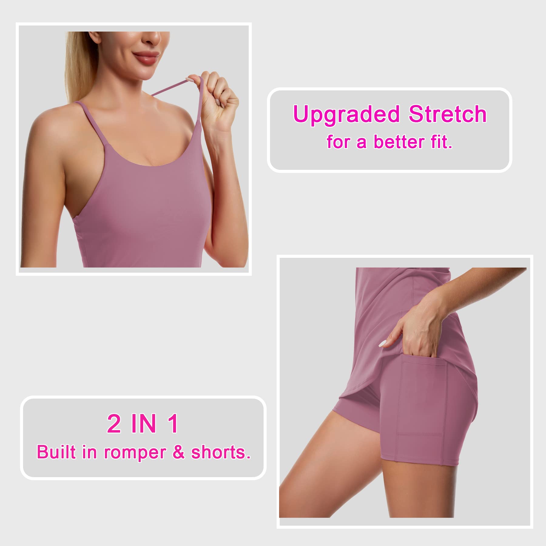 Women's Tennis Dress, Workout Golf Dress Built-in with Bra & Shorts Pocket Sleeveless Athletic Dresses Large