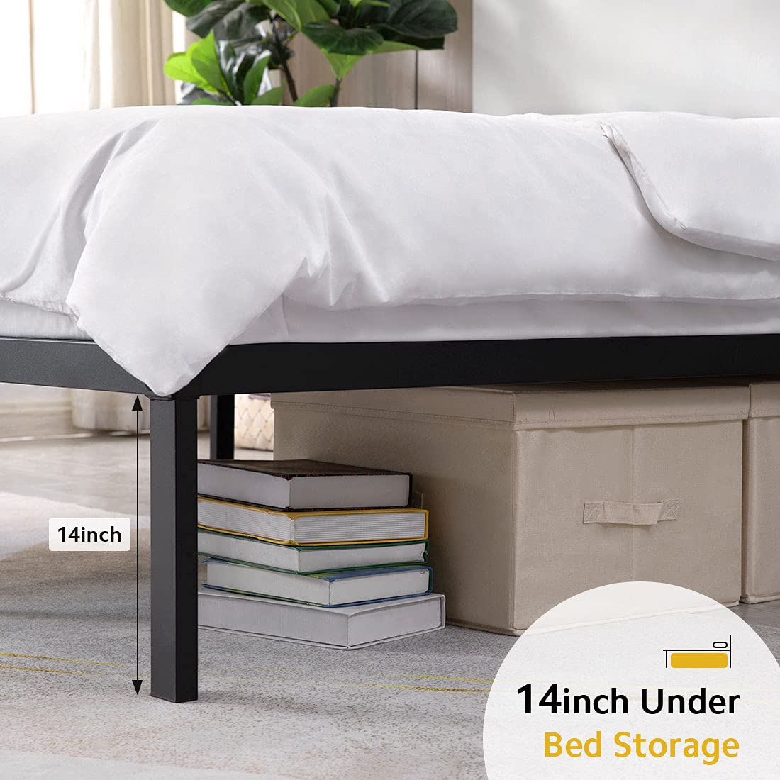 TATAGO 16 Inch Heavy Duty King Metal Bed Frame, 3500lbs Strong Support Platform Mattress Foundation, Non-Slip, No Noise & No Box Spring Needed