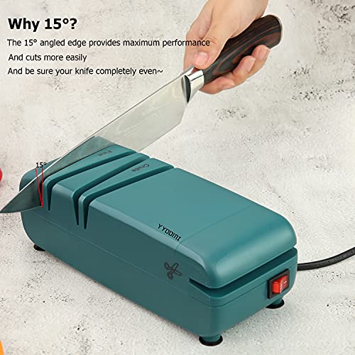 YYOOMI Electric Knife Sharpener, 2- Stage 15 Degree Bevel Professional Knife Sharpener, Quickly Sharp & Polish, Scissors Sharpening, With Replaceable Wheels