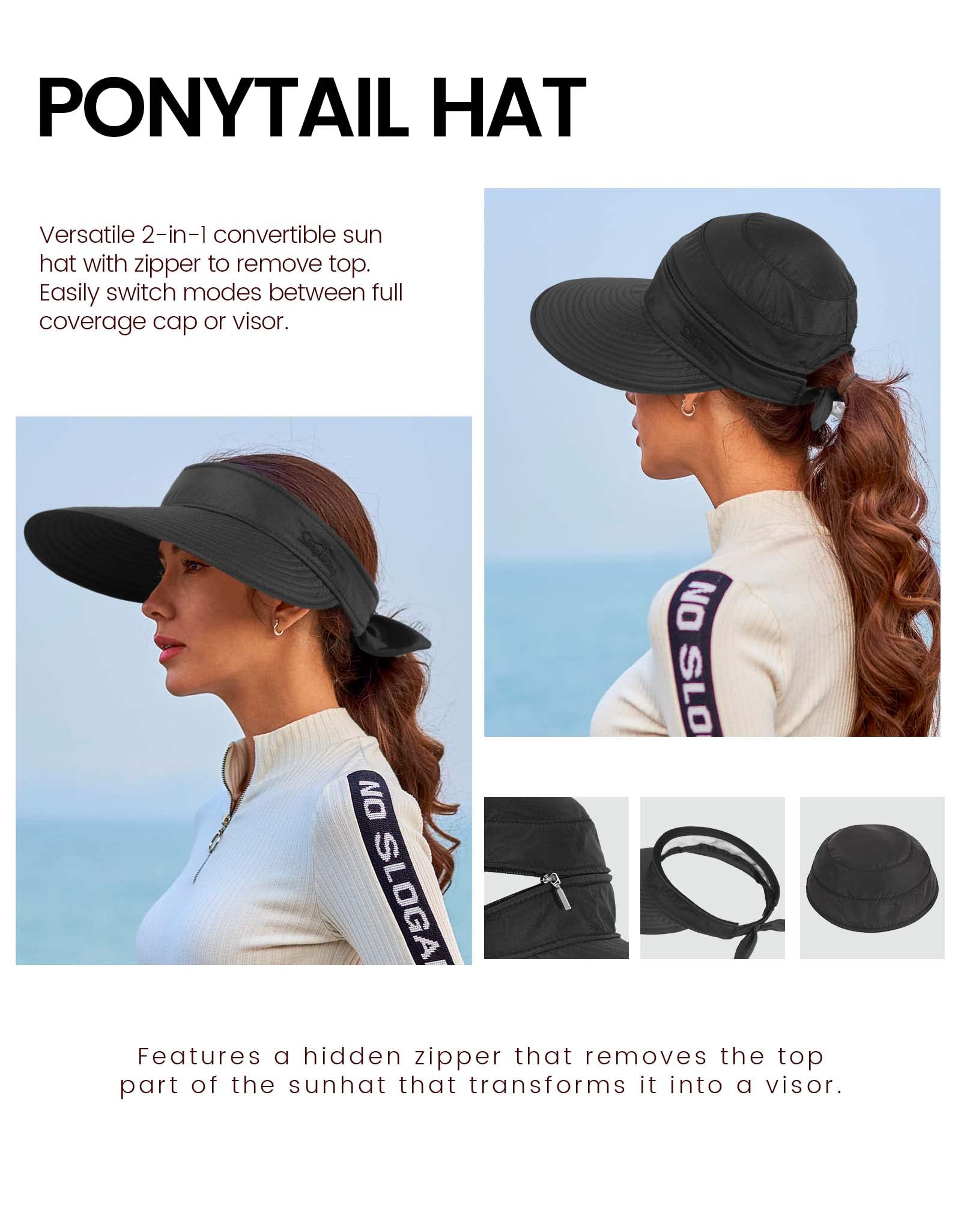 Simplicity Women's Sun Hats Sun Visor Hats Women Large Brim Summer UV Protection Beach Cap Womens Visor Ponytail Hat Blue