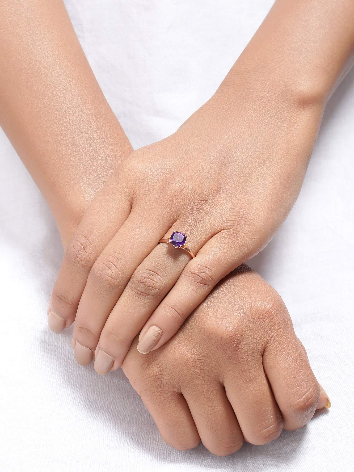 YoTreasure 1.46 Ct Amethyst Solid 10k Rose Gold Ring Jewelry