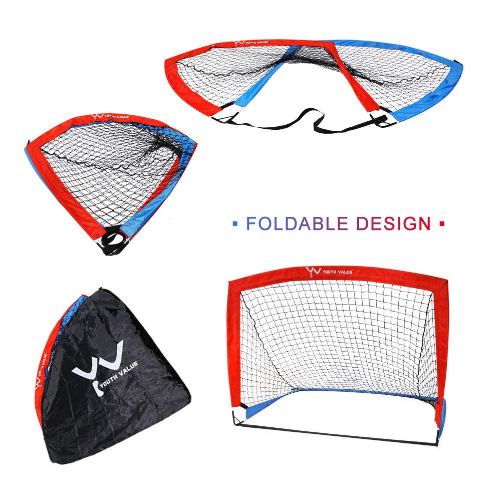 YV YOUTH VALUE 4ft x 3ft LED Soccer Goals W' LED Strips for Playing at Nightfall, Easy Fold Up Set of 2 Portable Soccer Goal Nets