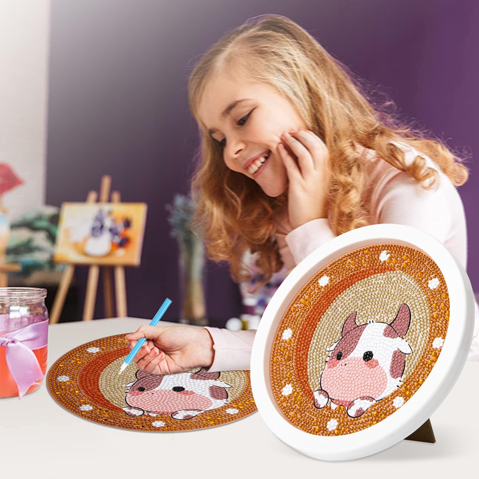TINMI ARTS Kids' Paint by Number Kits-Ox 5D Diamond Dotz Kits ,Diamond Painting for Kids 6-8, Frame Kit Set for Beginners, Crafts for Kids Age 4-6, 6-8, 8-12
