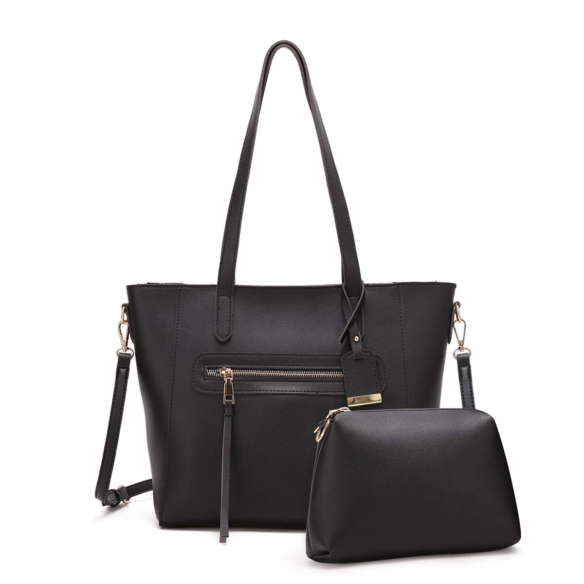 PU Leather Purses and Handbags Work Zip Tote Bag Large-Capacity Shoulder Bag Satchel for Women (893-black)