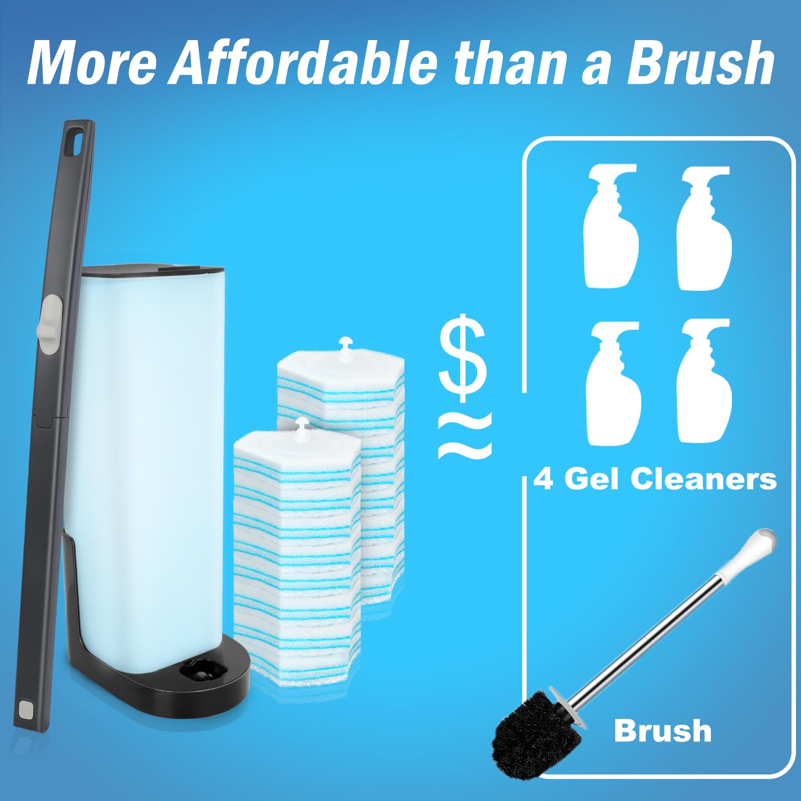 squish Disposable Toilet Brush Cleaning Kit with 16 Refills, Wall Mounted Toilet Brush with No Drilling Adhesive, Space Saving Toilet Cleaning System Kit