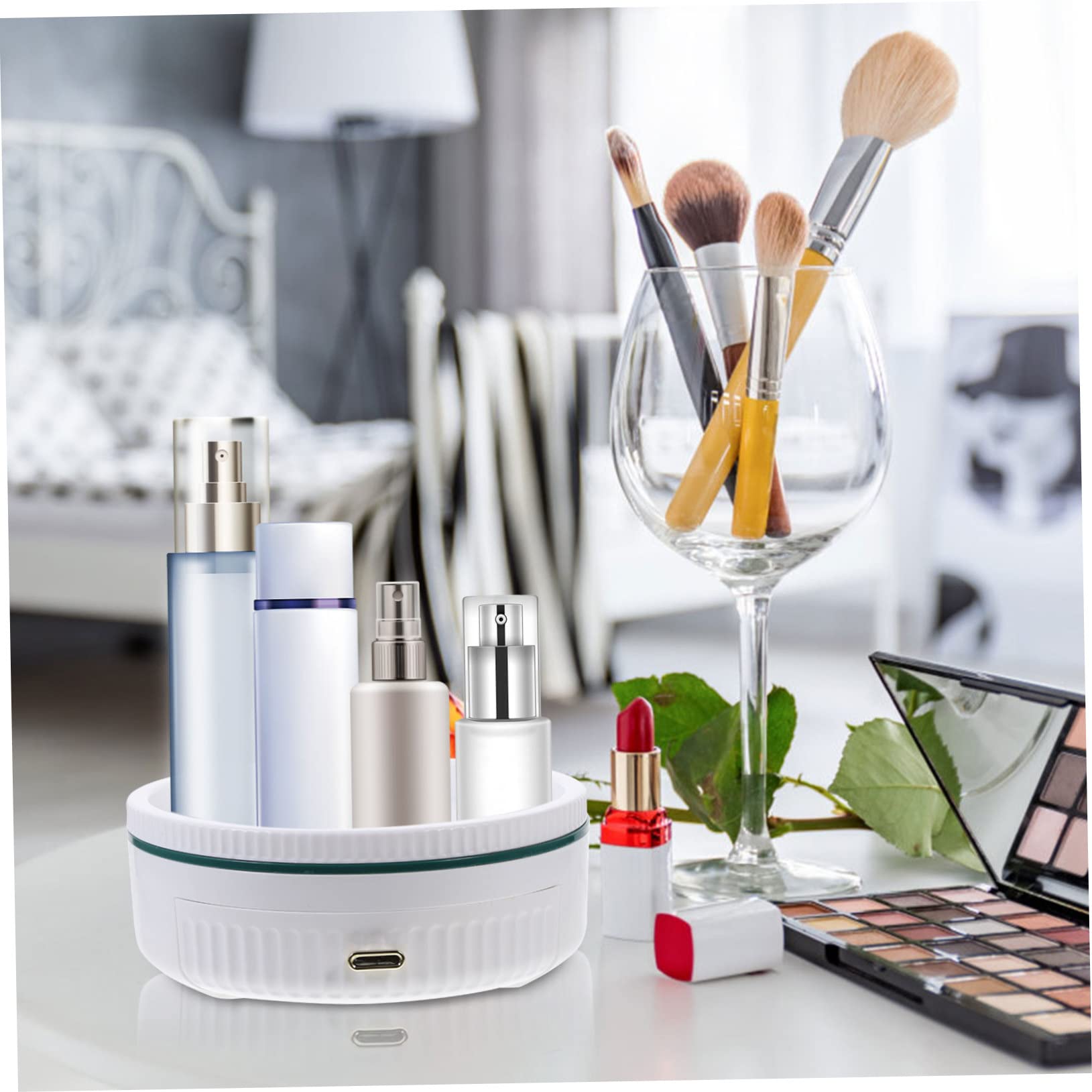 Zerodeko Rotating Spice Rack Kitchen Holder Makeup Holder Round Rotating Organizer Tray Cabinet Organizer Plastic Serving Tray Kitchen Seasoning Holder White pp to Rotate Desktop Food