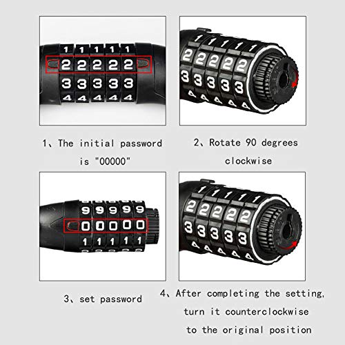 ZHYING Anti Theft Bicycle Password Lock with LED Light,150cm Bike Steel Chain with 4 Digits Code,Resettable for Scooter,Motorcycles