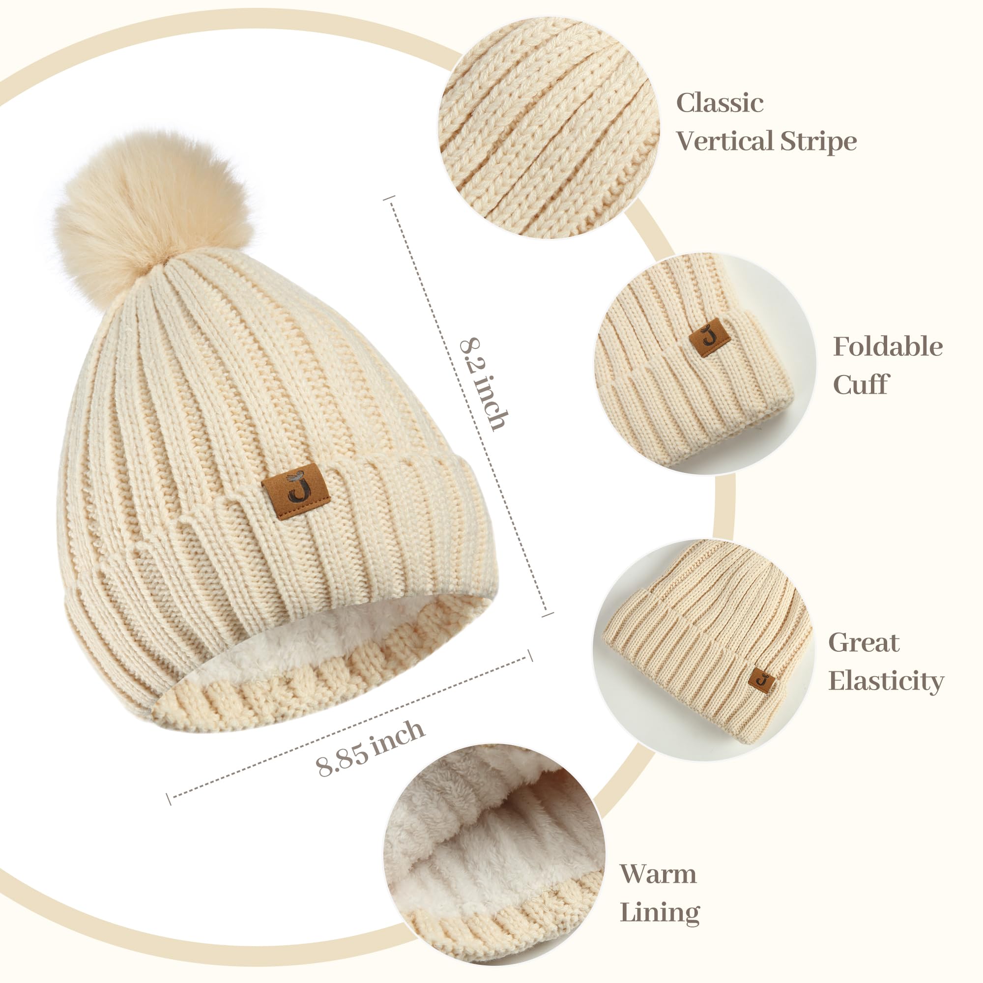 Winter Beanie Warm Hat Long Scarf Touchscreen Glove Set with Pom Pom Neck Warmer Scarves for Women (Brown)