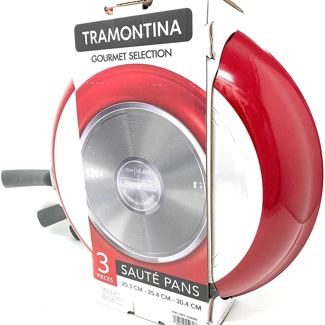 Tramontina Gourmet Selection 3 Piece Set Nonstick Saute Pans (8", 10" & 12") Heavy-Gauge Aluminium High Performance Nonstick Riveted Silicone Handles (Metallic Canyenne Red)