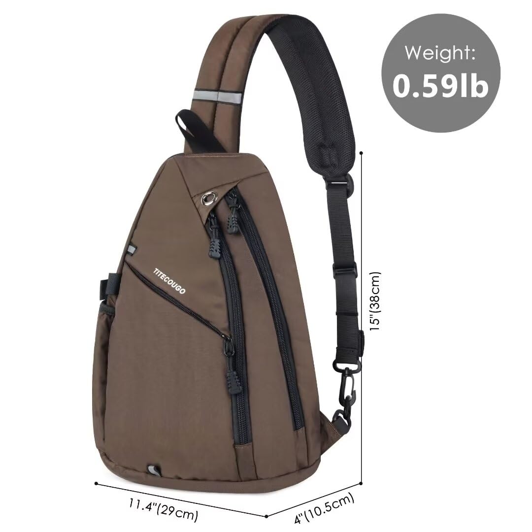 TITECOUGO Sling Backpack Travel Shoulder Bag Lightweight Chest Daypack One Strap Crossbody Bags Camp Day Packs for Women and Men Hiking Accessories Large Coffee