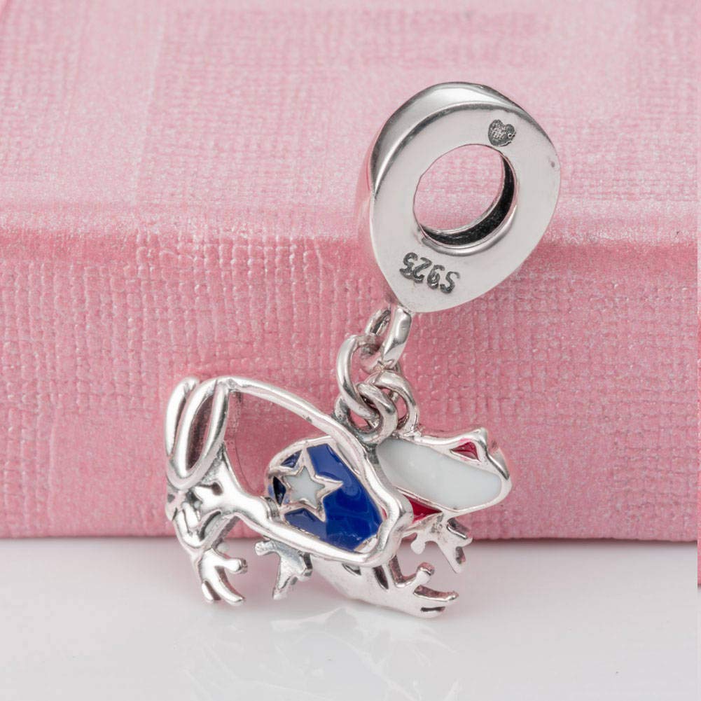 Puerto Rico Coqui Frog Dangle Charm - 925 Sterling Silver Red Blue White Enamel Country Flags Dangle Bead Charms, Fits Pandora Women Bracelet Necklace