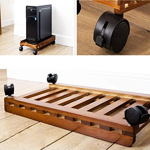 YGCBL Multifunction Portable Hand Trucks,Trolleywood Platform Dolly Transport Roller Wooden Movable Lightweight Computer Holder Moisture Proof with Brake Guardrail, 70Kg Capacity,Yellow,50X25X12Cm