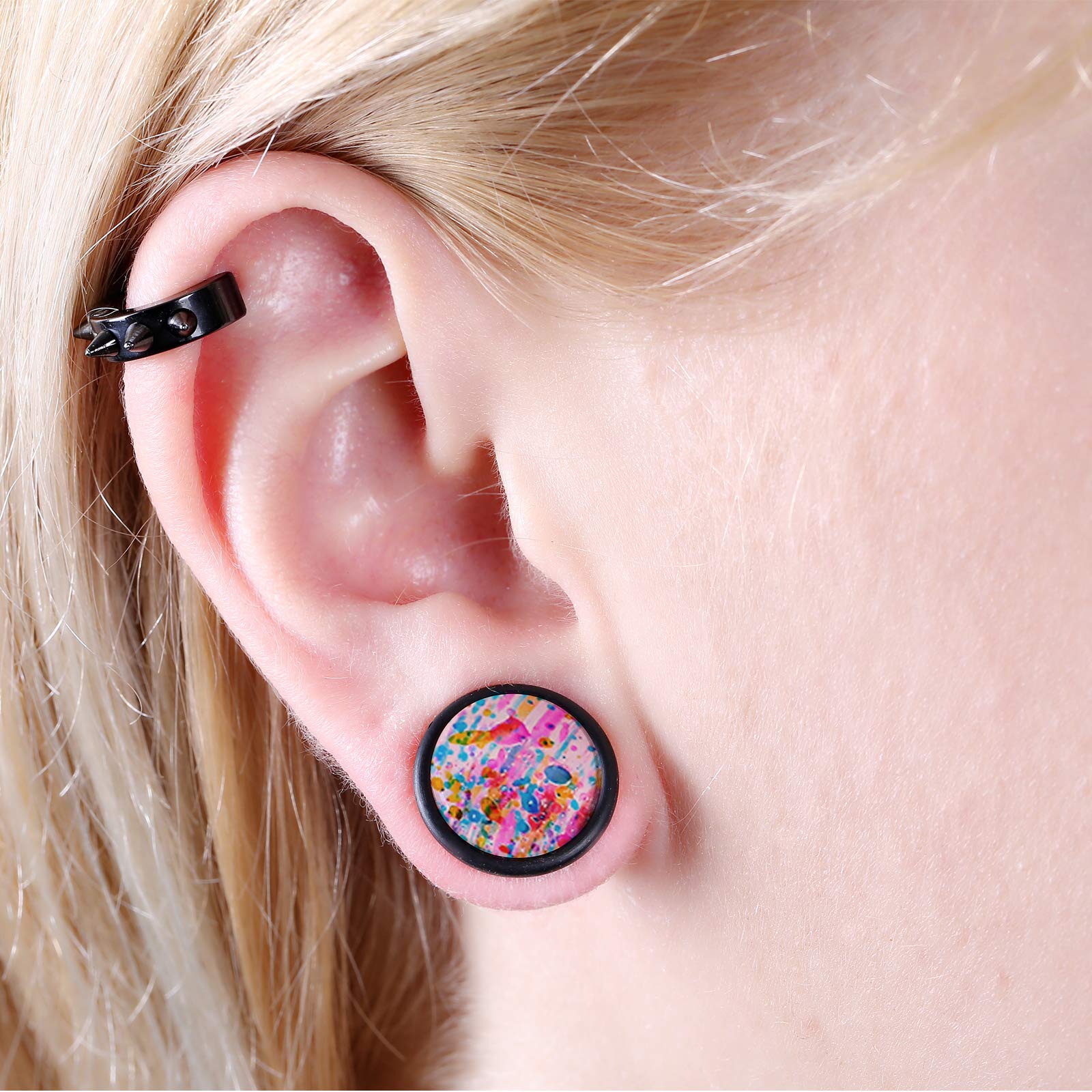 WBRWP 54PC Gauges Kit Ear Plugs and Tunnels Stretching Expander-Starter : 14G-00G Color Splash Acrylic Tapers and Plugs with Double O-Ring and Spiral Taperss Body Piercing Colorful set