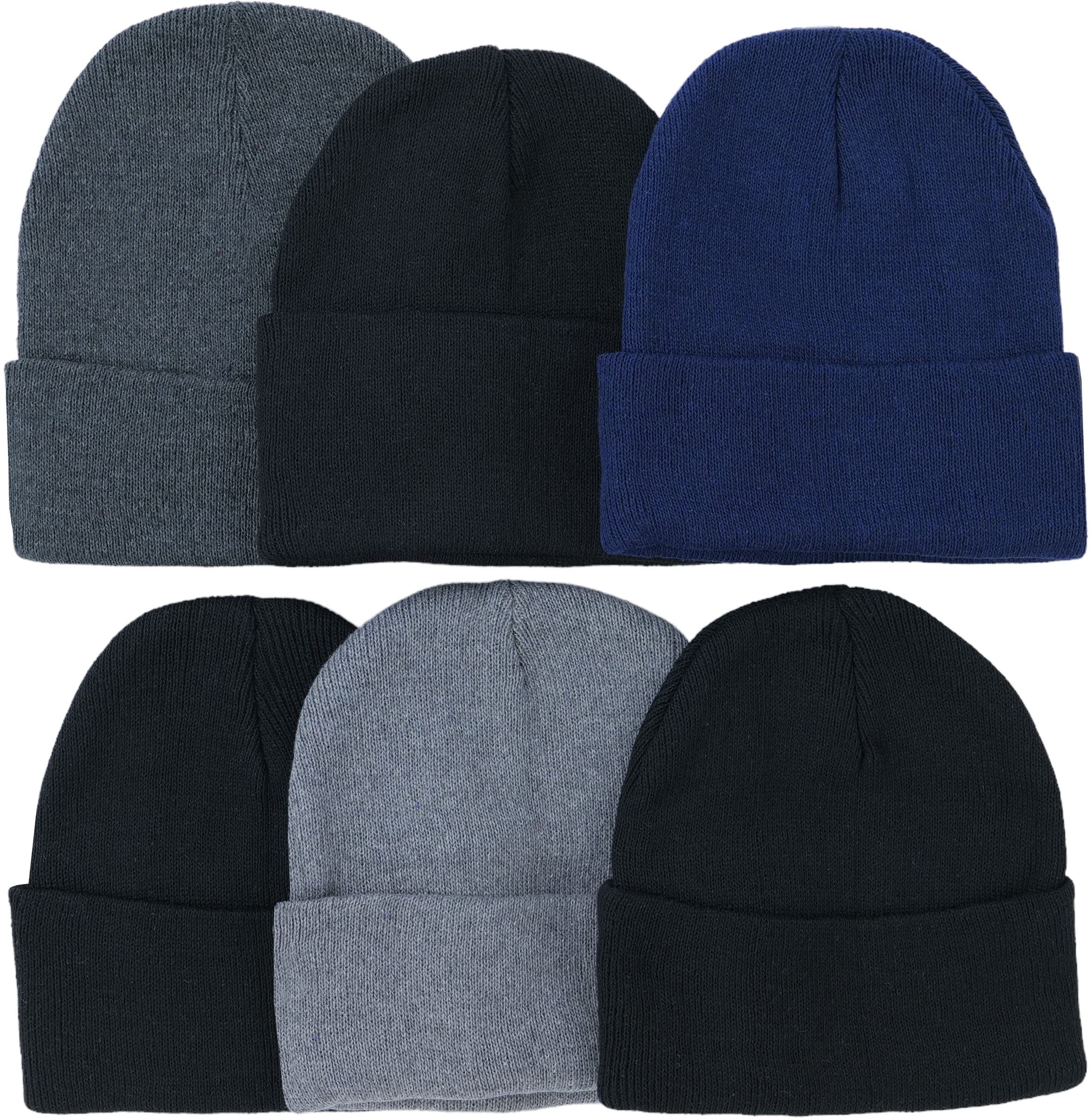 ToBeInStyle Men’s Pack of 6 Double Layered Winter Warm Basic Beanies - Assorted Colors