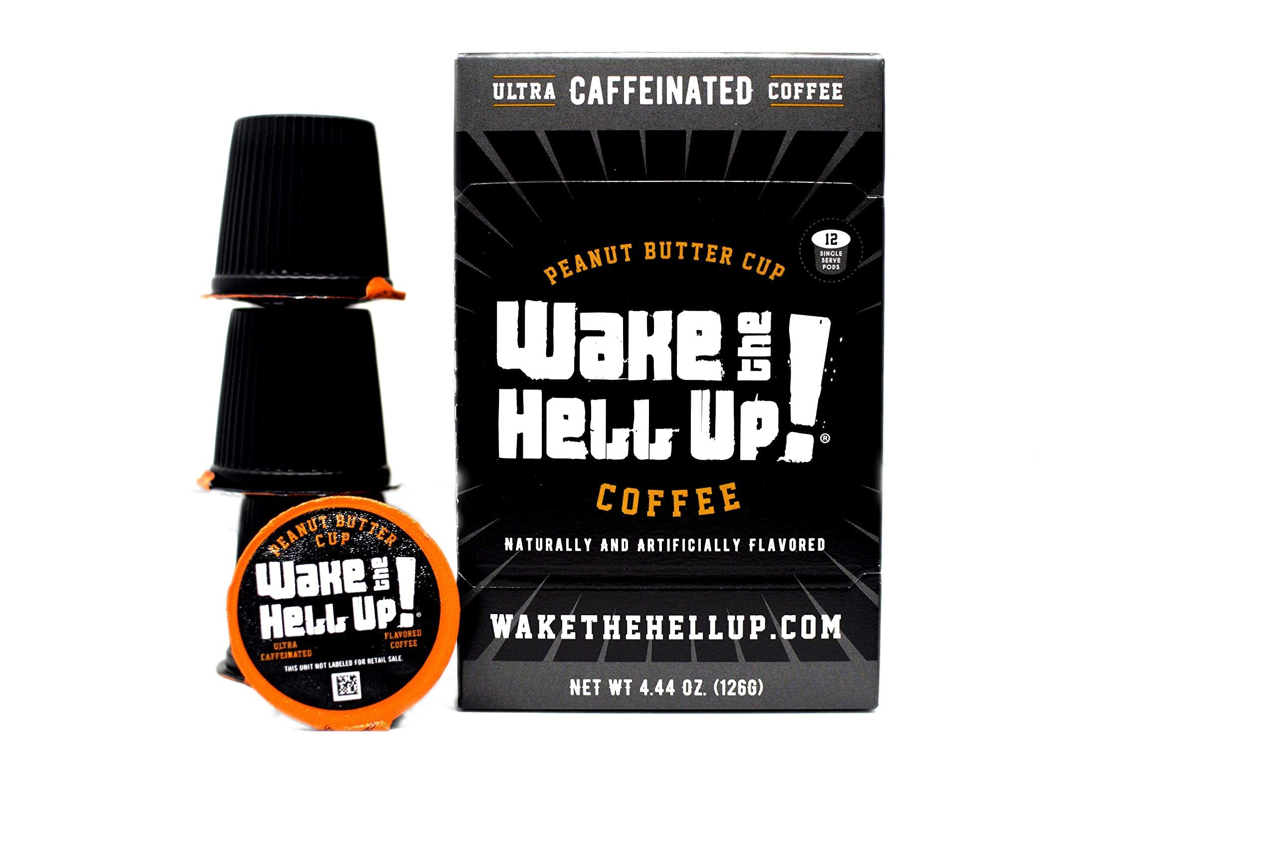 Wake The Hell Up!® Peanut Butter Cup Flavored Single Serve Coffee Pods Of Ultra-Caffeinated Coffee For K-Cup Compatible Brewers | 12 Count, 2.0 Compatible