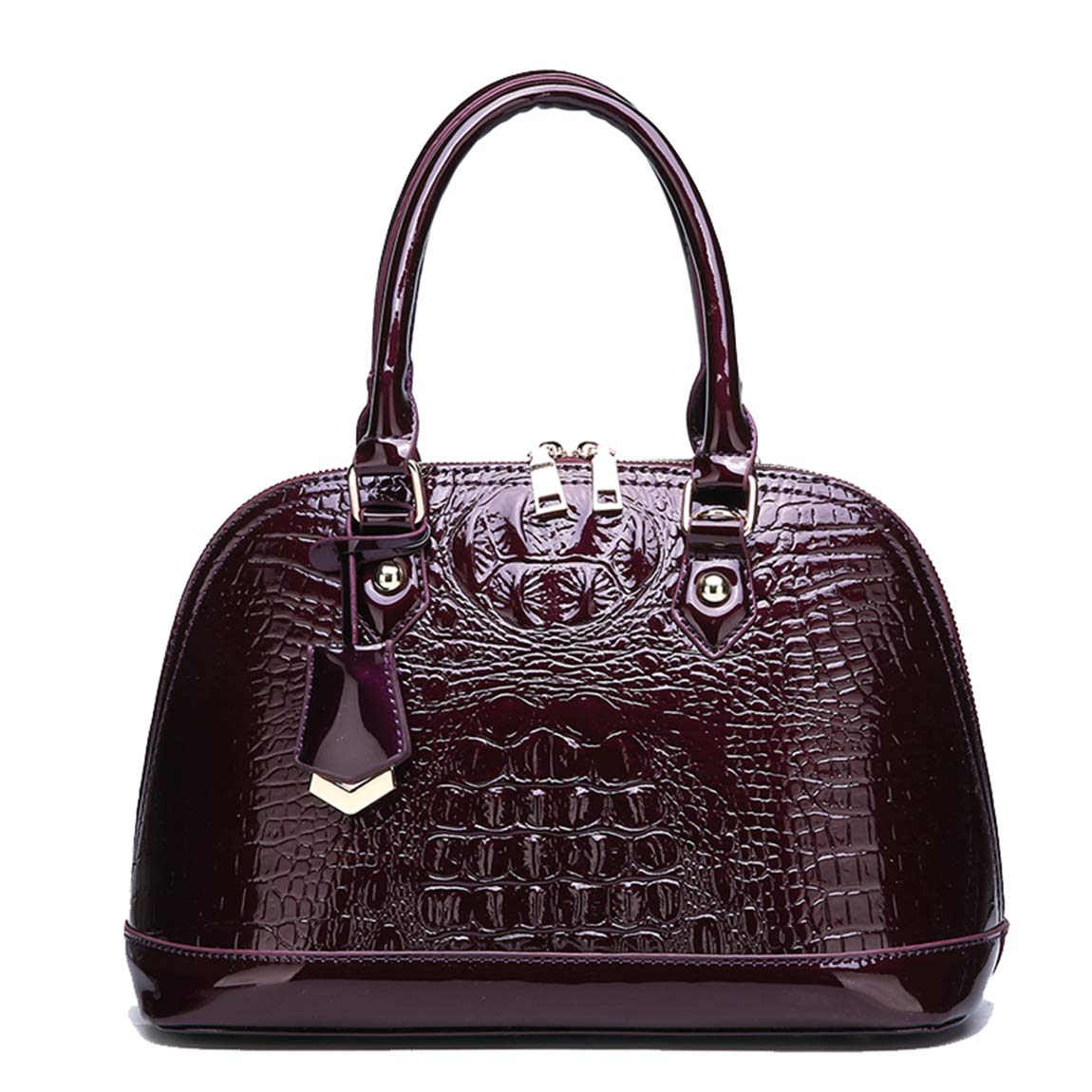 Yan Show Women's Patent Leather Totes Elegant Handbag Crocodile Pattern Top Handle Purse Shell Bag (Purple)