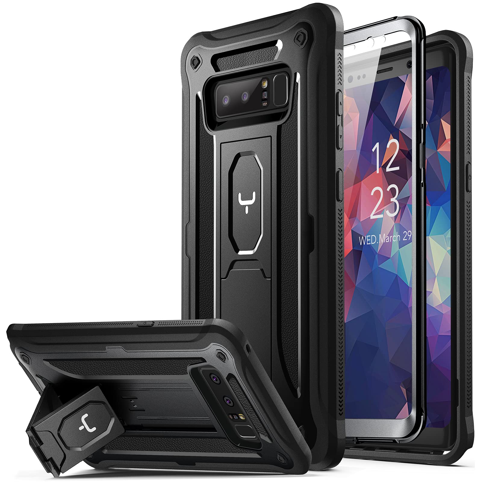 YOUMAKER Kickstand Case for Galaxy Note 8, Full Body with Built-in Screen Protector Heavy Duty Protection Shockproof Rugged Cover for Samsung Galaxy Note 8 6.3 Inch - Black
