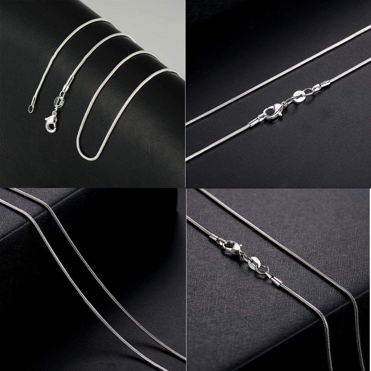 Zhx 3PCS/5PCS 925 Sterling Silver Snake Chains Necklaces 16" 18" 20" 22" 24" 26" 28" 30" ( multi-color ,5pcs 18 inch) (5pcs 22 inch, multi-color)