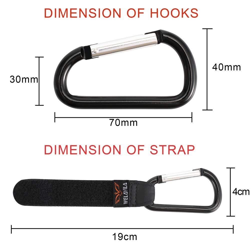 Stroller Hooks, WELAVILA Universal Multi-Purpose Stroller Pram Clips to Hang Your Diaper Bag & Shopping Bag on Buggy or Pushchair, 2 Pack, Black