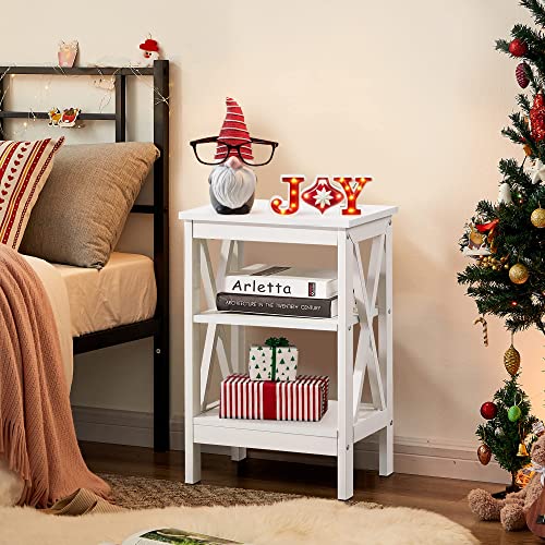 VECELO Modern Nightstands X-Design Side End Table Night Stand with Storage Shelf for Bedroom,Living Room,Set of 2 (White A2)