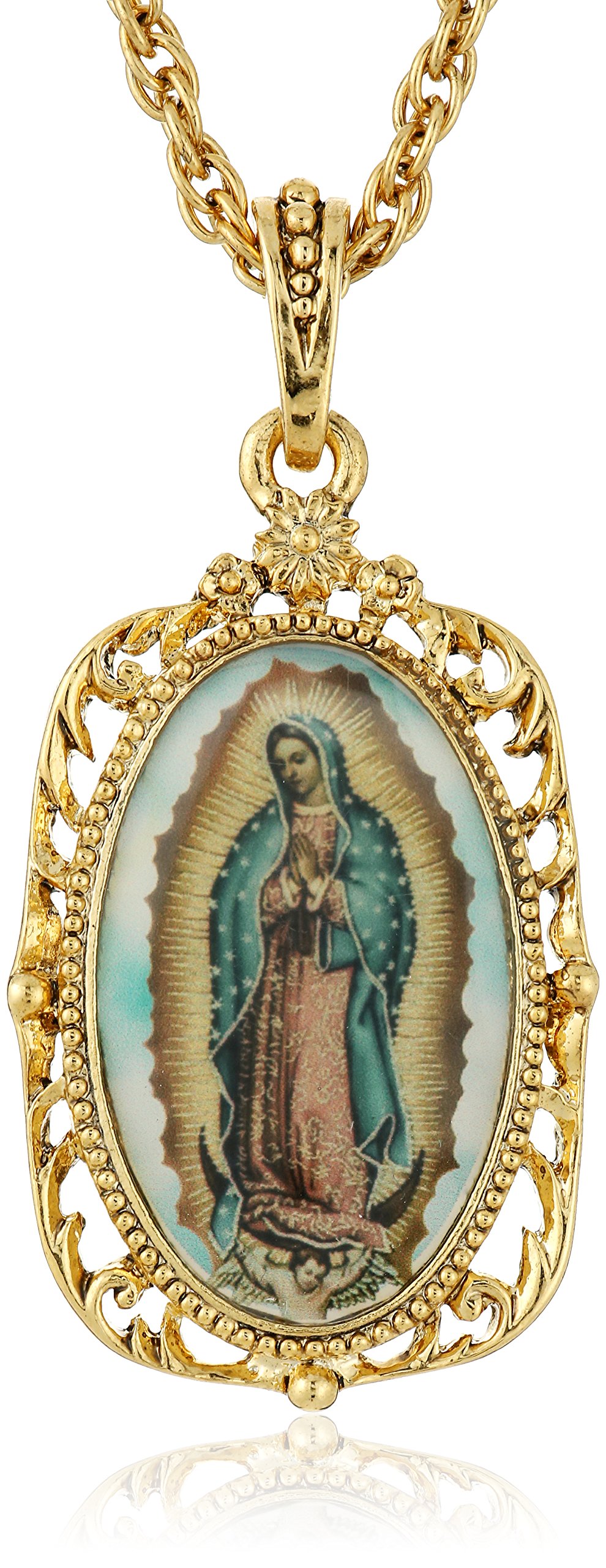 Symbols of Faith "Inspirations" 14k Gold-Dipped Enamel Lady of Guadalupe Medallion Pendant Necklace